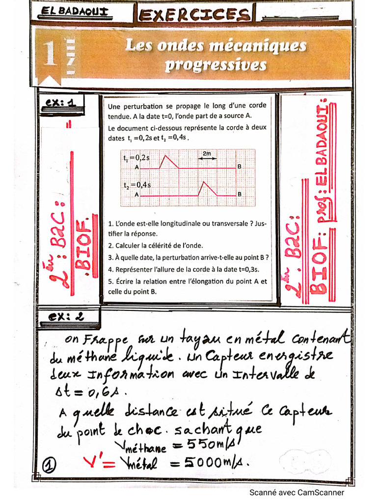 Exercices Les Ondes Mécaniques Progressives Prof El Badaoui | PDF