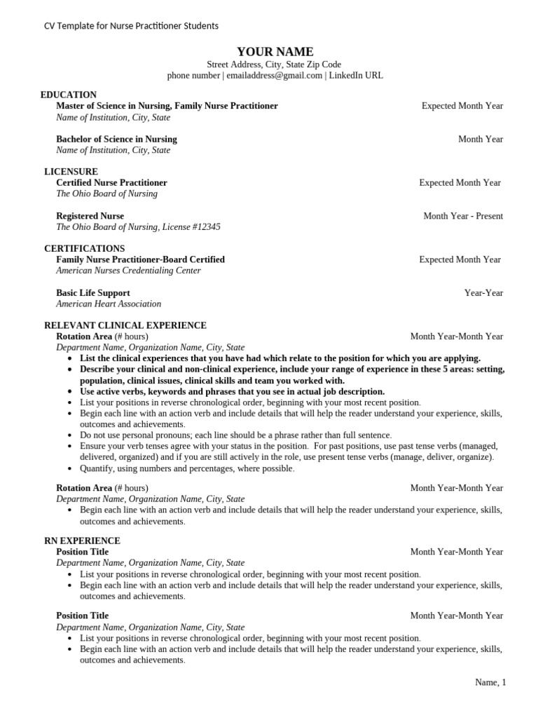 cv-template-for-nurse-practitioner-students | PDF