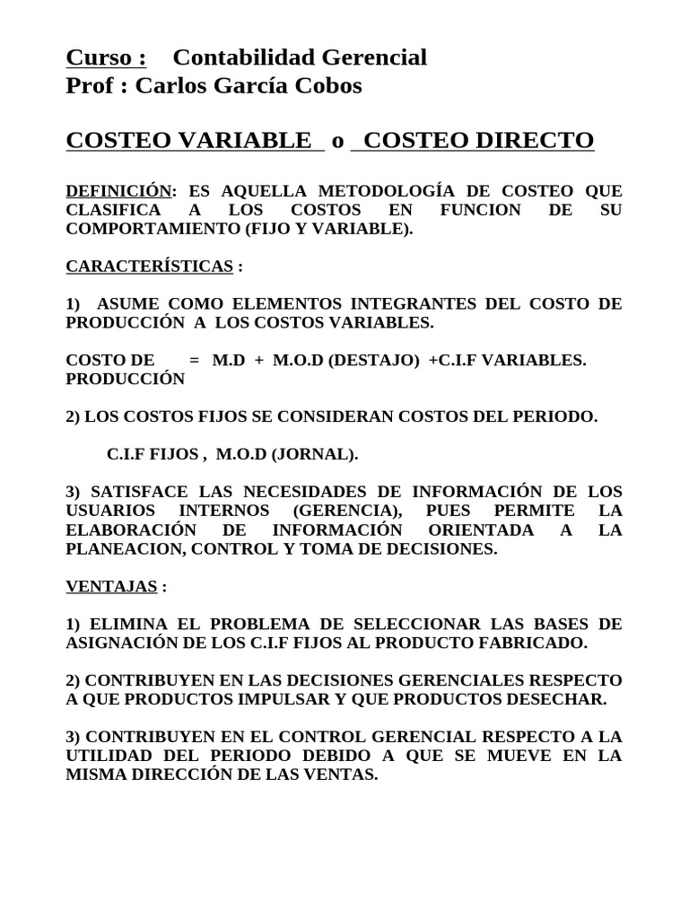 Metodologia de Costeo Variable | PDF