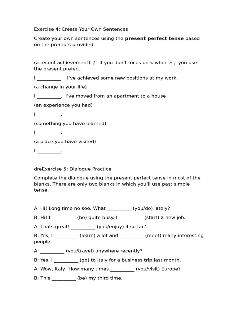 DEF exercise present perfect | PDF