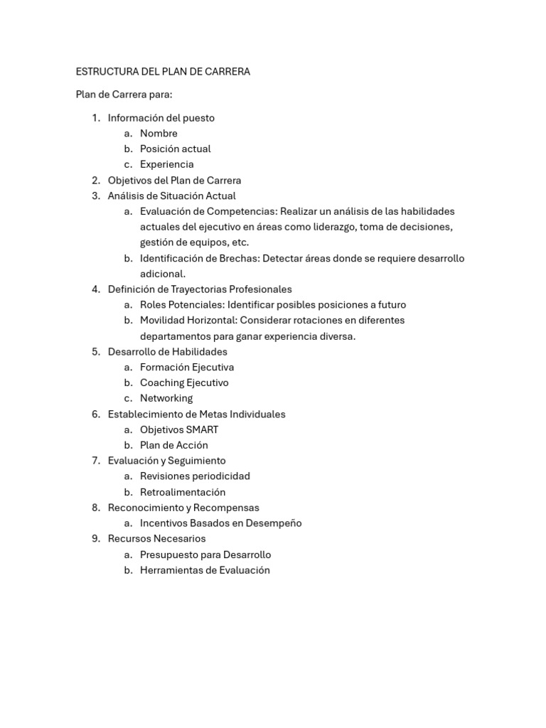 ESTRUCTURA DEL PLAN DE CARRERA | PDF