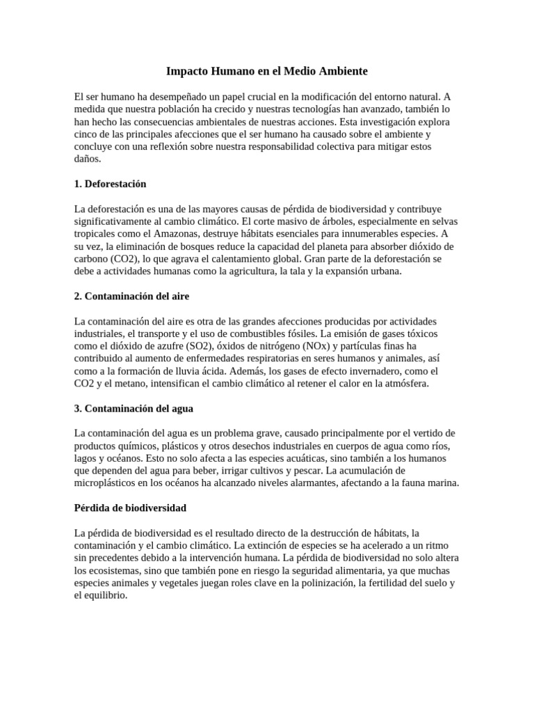 Impacto Humano en El Medio Ambiente | PDF