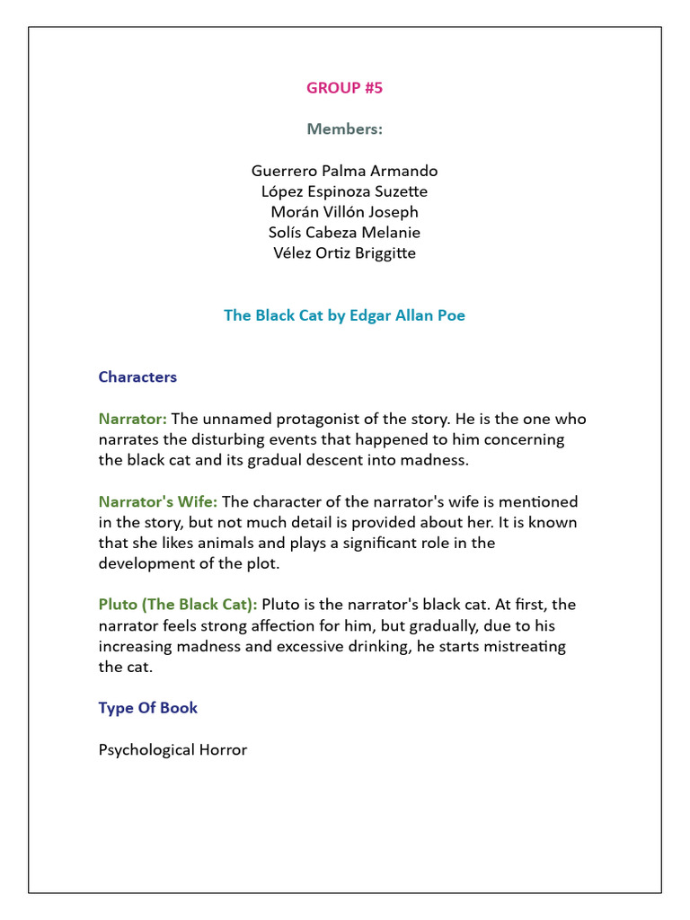 The Black Cat by Edgar Allan Poe - Group #5 | PDF