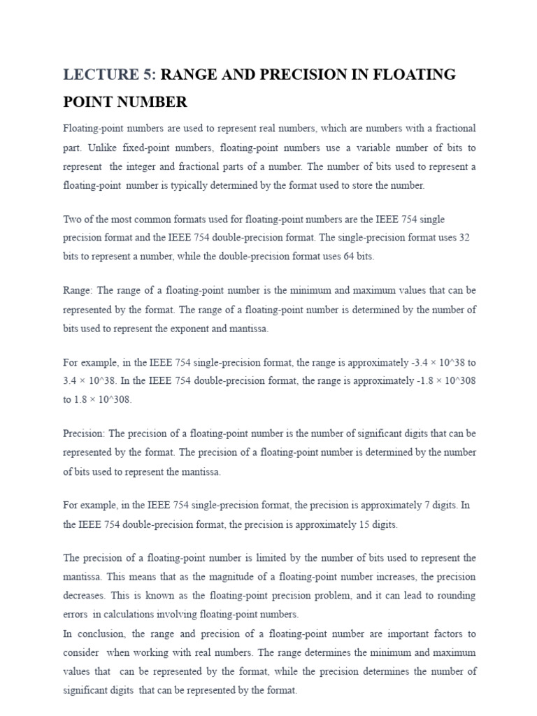 Lecture 5 - Range and Precision in Floating Point Number | PDF