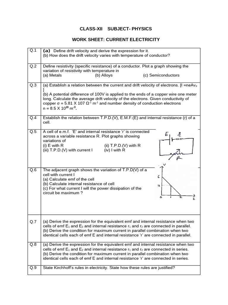 Work Sheet - Current Electricity-1 | PDF