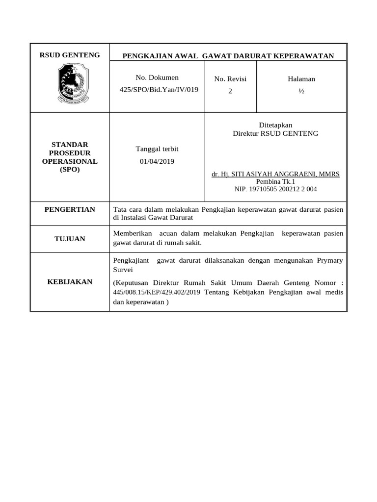 SPO ASESMEN AWAL KEPERAWATAN IGD rev | PDF