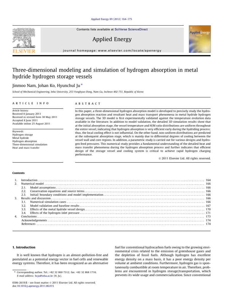 Three-Dimensional Modeling and Simulation of Hydrogen Absorption in Metal Hydride Hydrogen ...