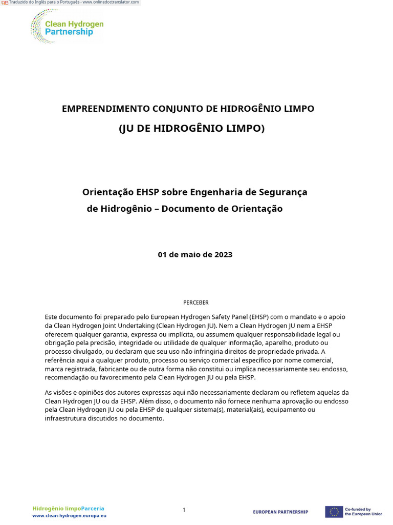 EHSP Guidance On Hydrogen Safety Engineering - V1-Final - En.pt | PDF