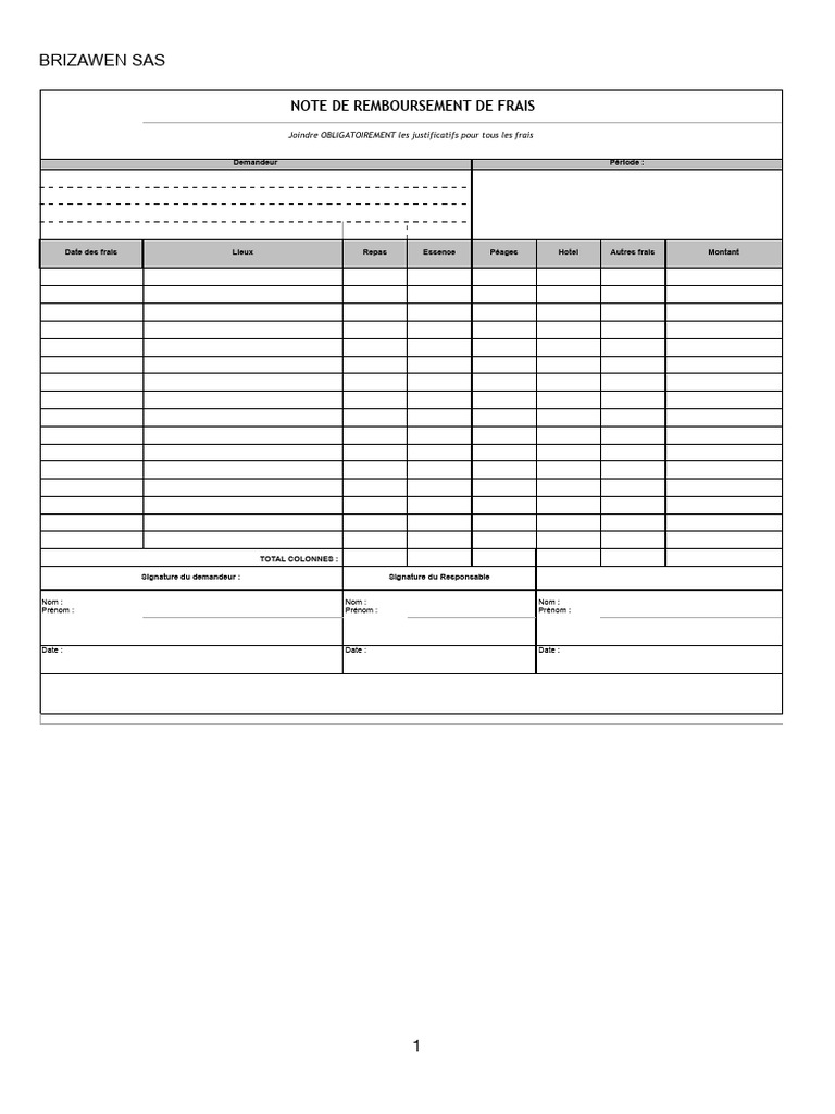 01 - Modele-De-Note-De-Frais-Format-Excel | PDF