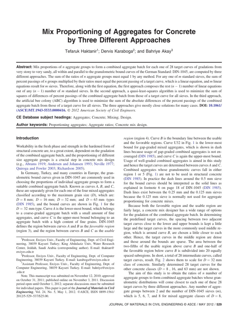 Mix Proportioning of Aggregates For Concrete by Three Different ...