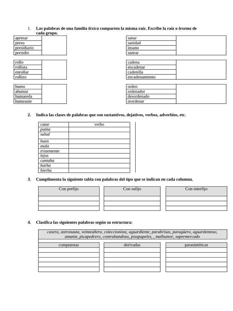 Clasificación y análisis de palabras | PDF | Morfología Lingüística ...