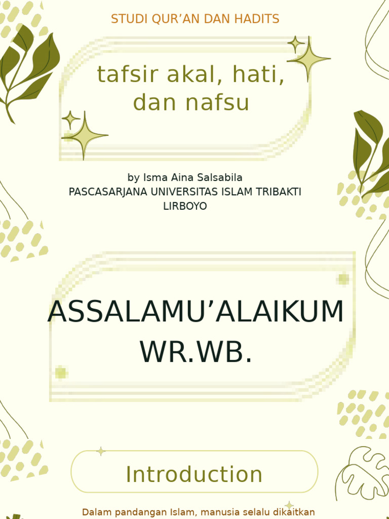 Tafsir Akal, Hati, Dan Nafsu-Isma Aina-Pai 1 A | PDF