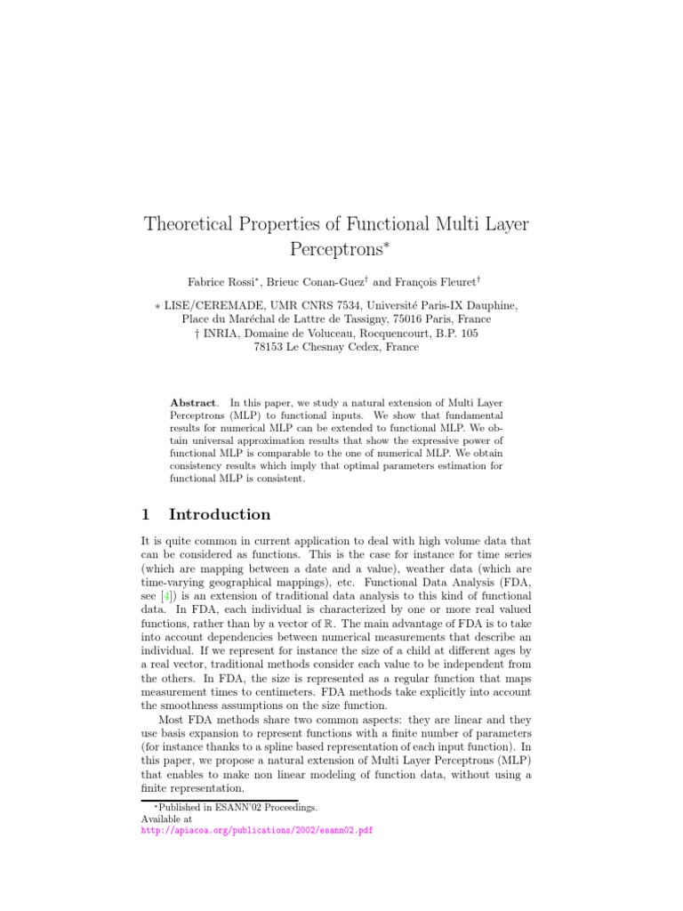 Fabrice Rossi, Brieuc Conan-Guez and Francois Fleuret - Theoretical Properties of Functional ...