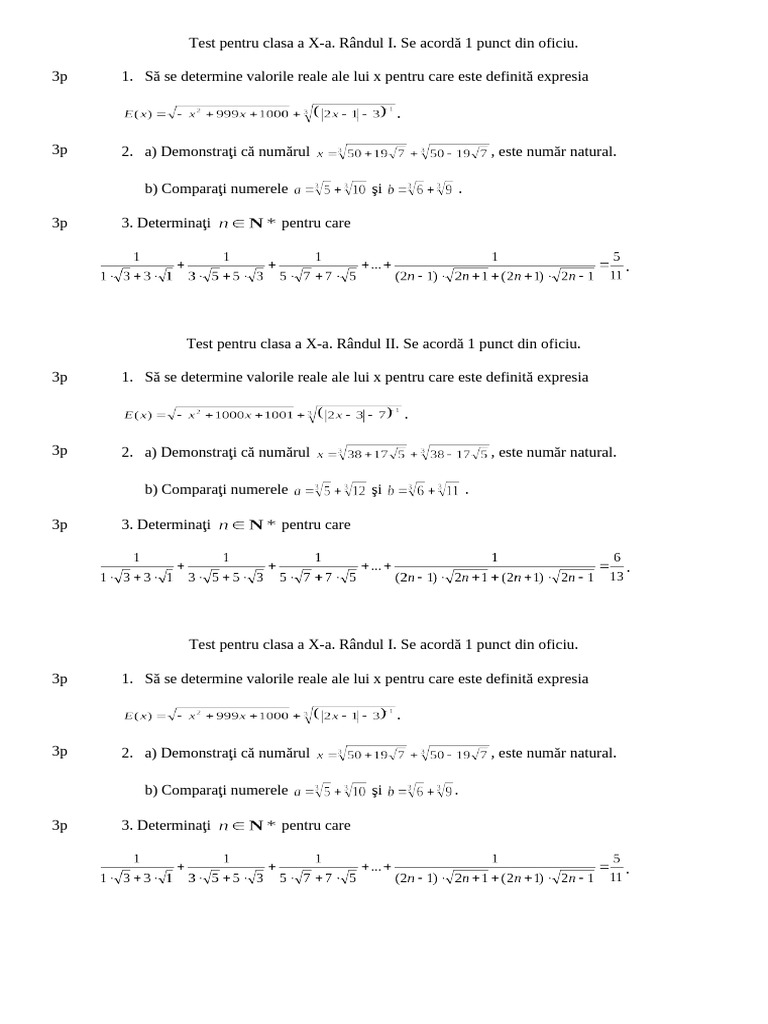 Test Clasa A Xa Radicali 2024 | PDF