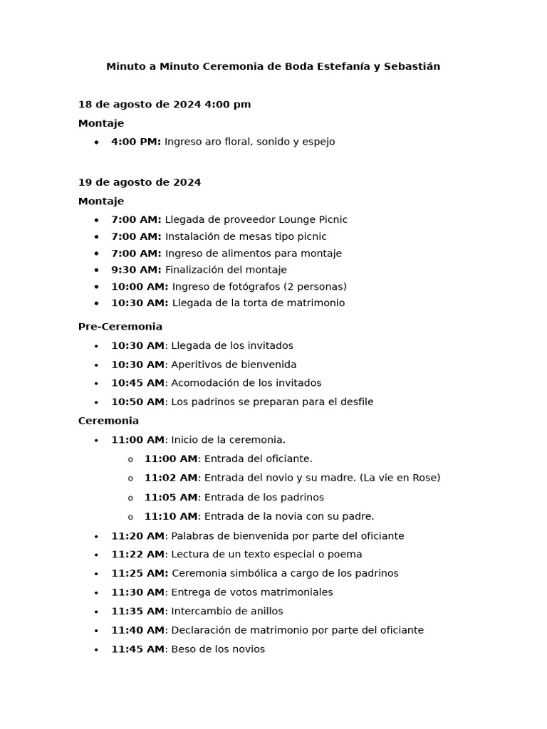 Minuto A Minuto Boda | PDF