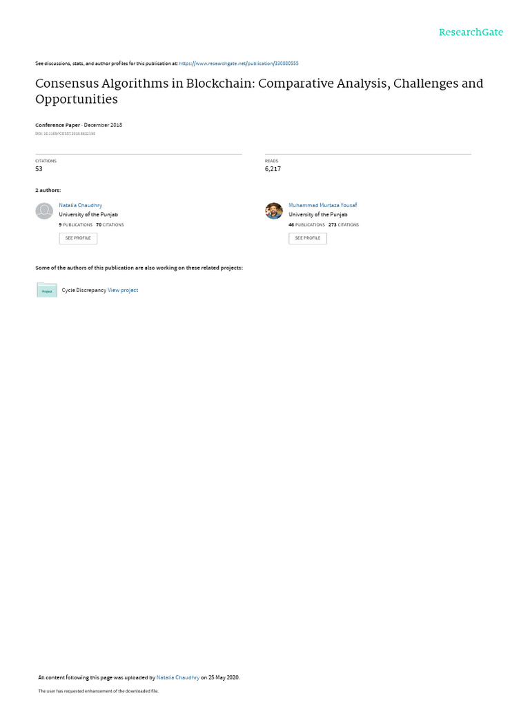Consensus Algorithms in Blockchain Comparative Analysis, Challenges and Opportunities | PDF ...