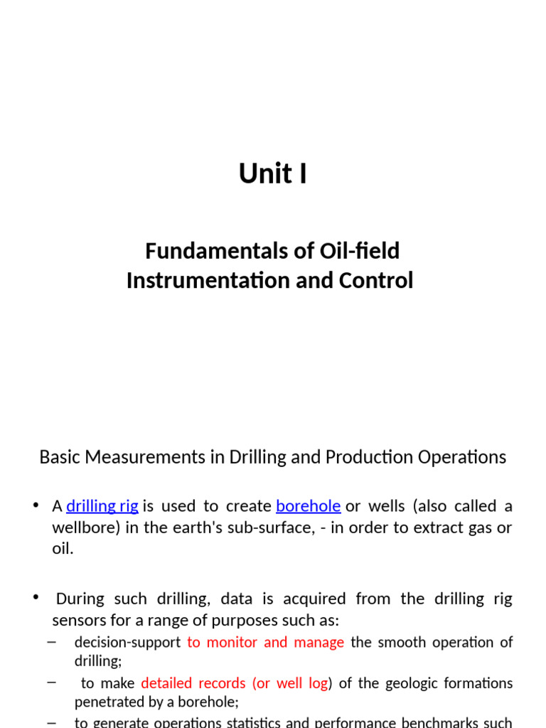 Unit 1 Fundamentals of Oil-Field Instrumentation and Control | PDF