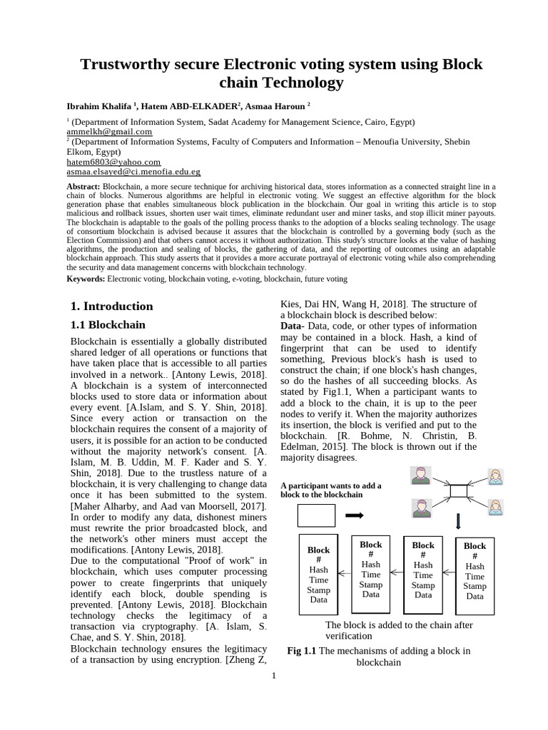 Trustworthy Secure Electronic Voting System Using Block Chain ...