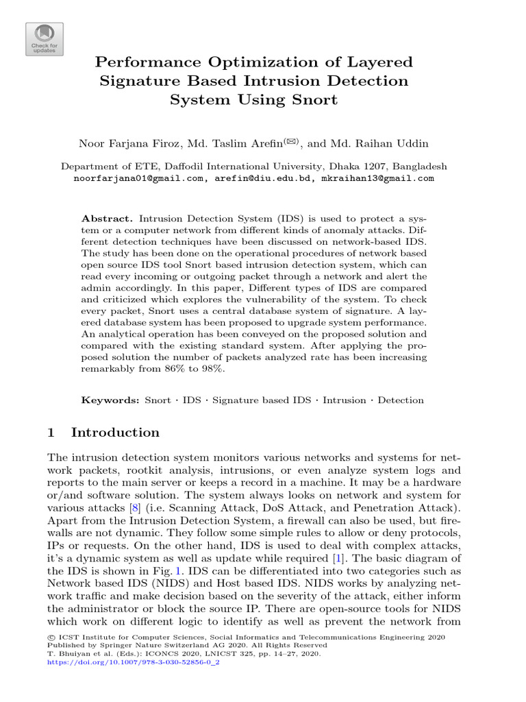 Performance Optimization of Layered Signature Based Intrusion Detection System Using Snort | PDF