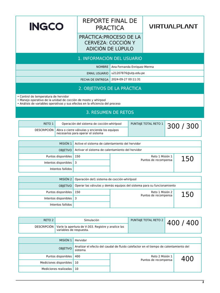 Reporte 2 Coccion y Adicion de Lupulo | PDF