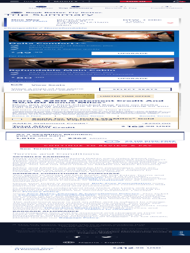 Trip Summary Booking Delta Air Lines Best Fare Guarantee On Airline ...