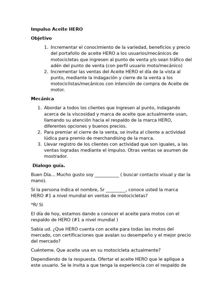 Aceite HERO: Beneficios y Ventas para Motos | PDF | Negocios