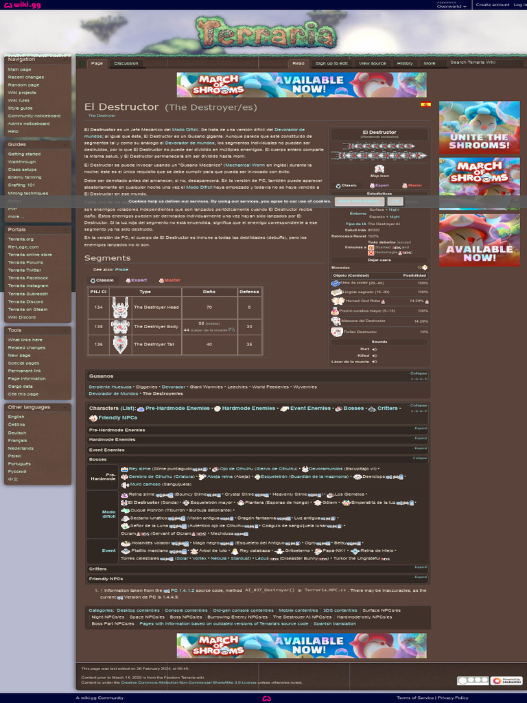 El Destructor (The Destroyer - Es) - Official Terraria Wiki | PDF