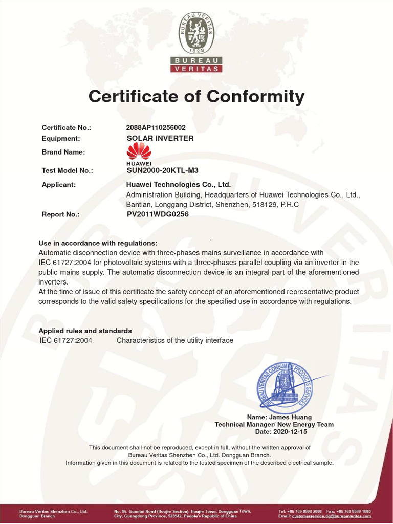 SUN2000-20KTL-M3_IEC_61727_Cert_BV | PDF