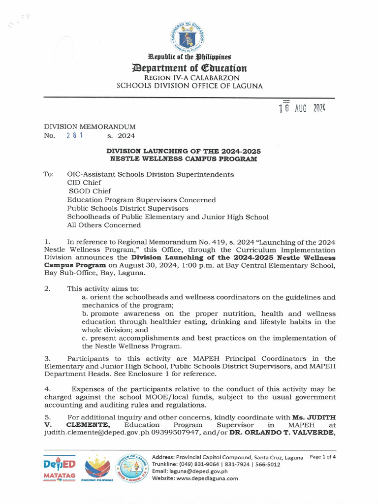 DM281s2024 DIVISION LAUNCHING OF THE 2024-2025 NESTLE WELLNESS CAMPUS ...