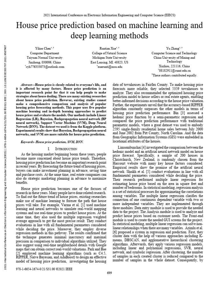 1 House Price Prediction Based On Machine Learning and Deep Learning Methods | PDF