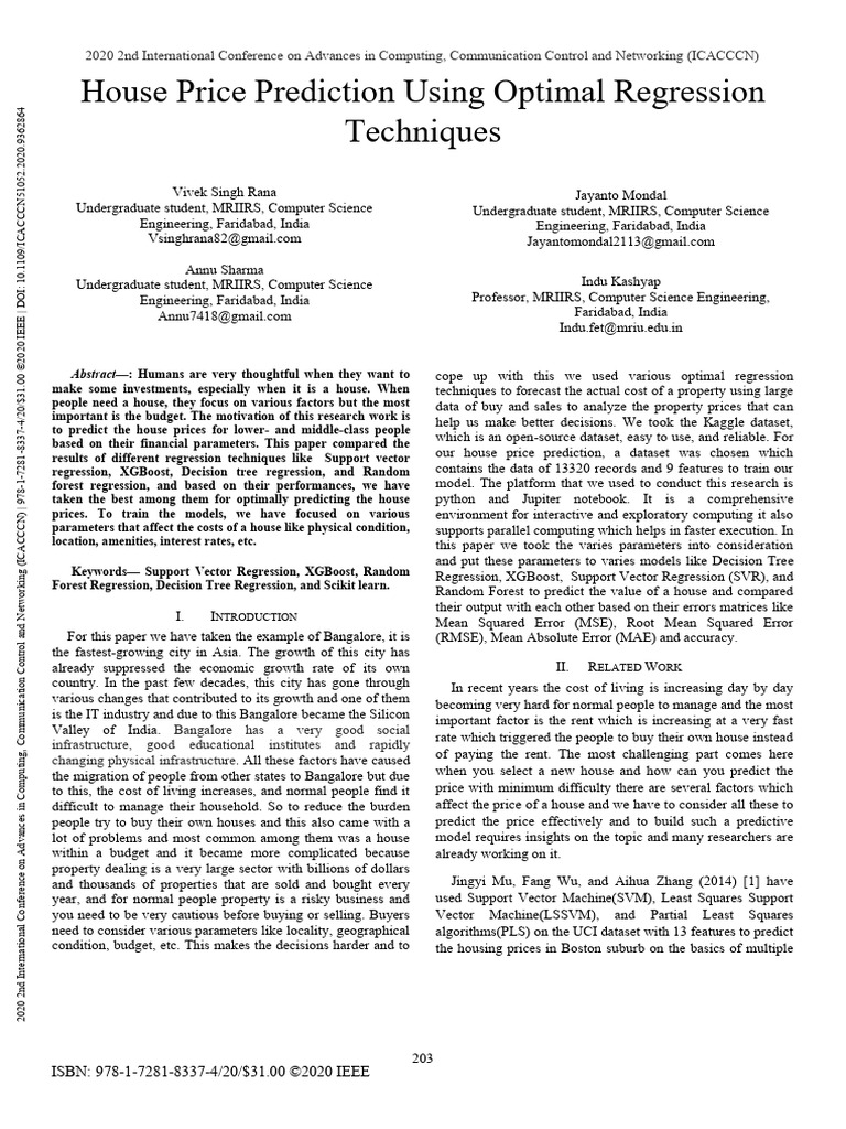 2 House Price Prediction Using Optimal Regression Techniques | PDF