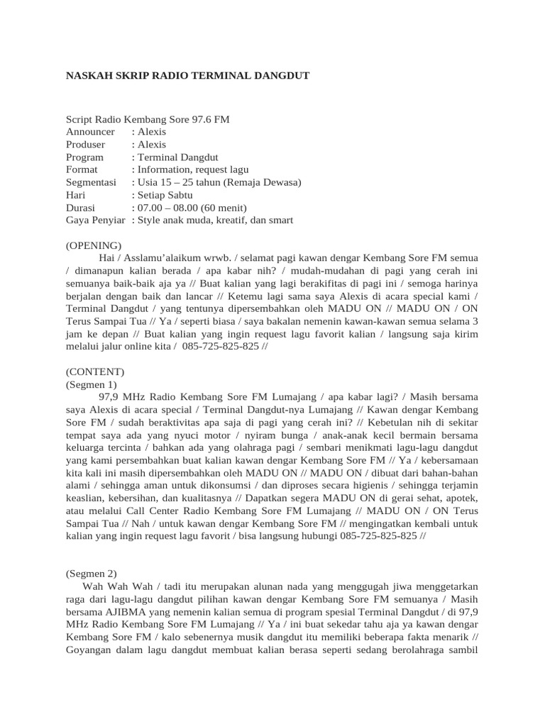 Skrip Radio Terminal Dangdut | PDF
