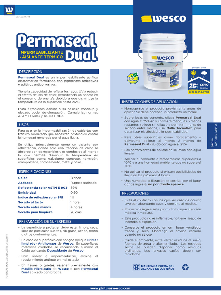 Ficha Tecnica WESCO Permaseal Dual | PDF