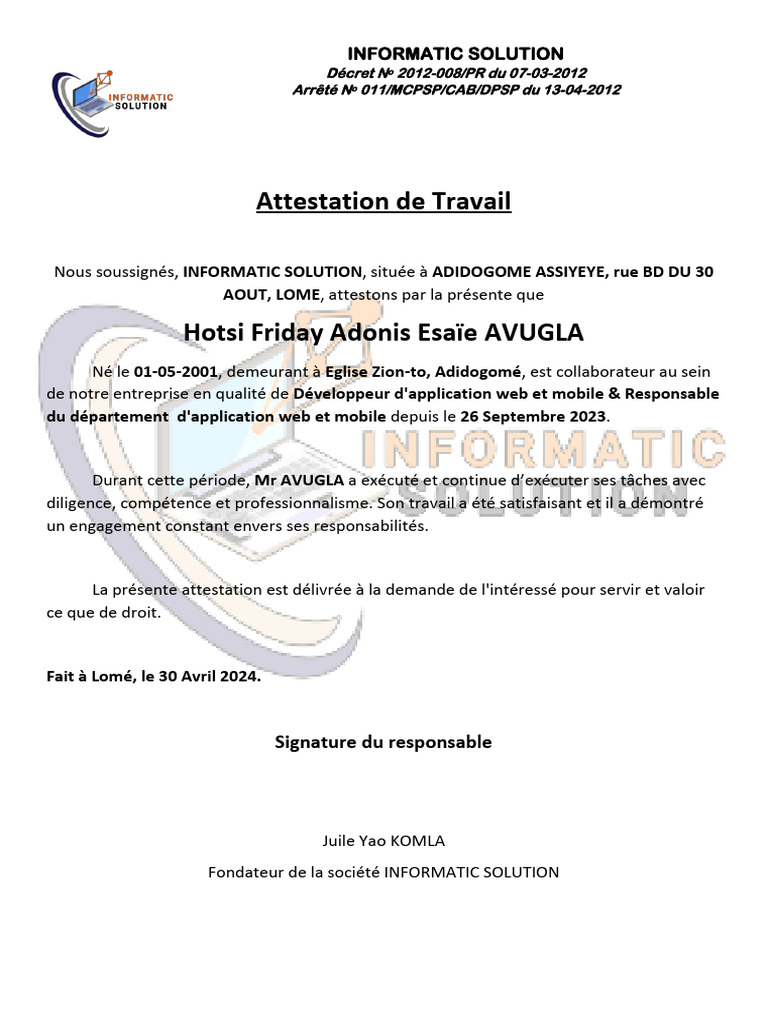 Informatic Solution - Décret No 2012 | PDF