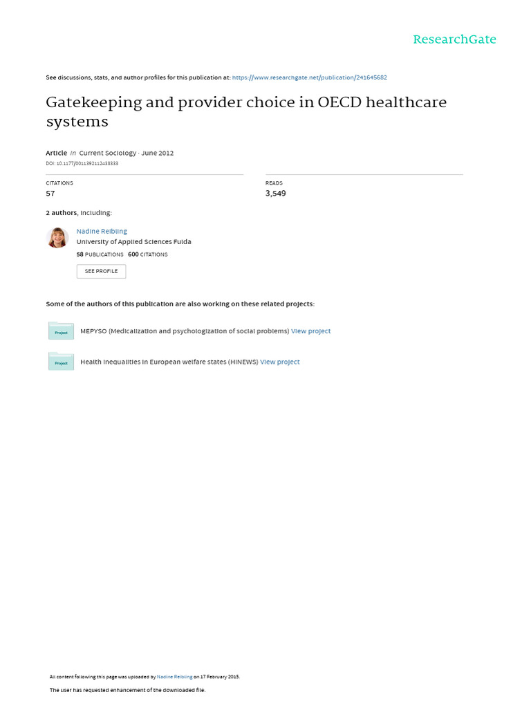 Gatekeeping and Provider Choice in OECD Healthcare | PDF