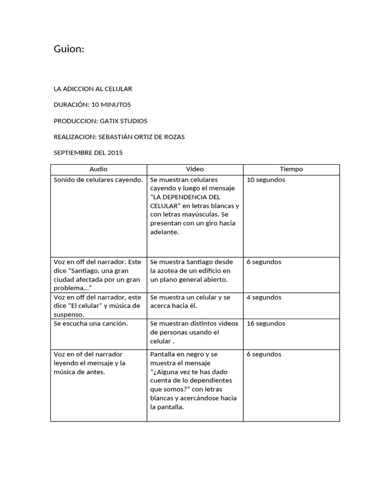 Guion Documental de Adiccion Al Celular | PDF | Teléfonos móviles