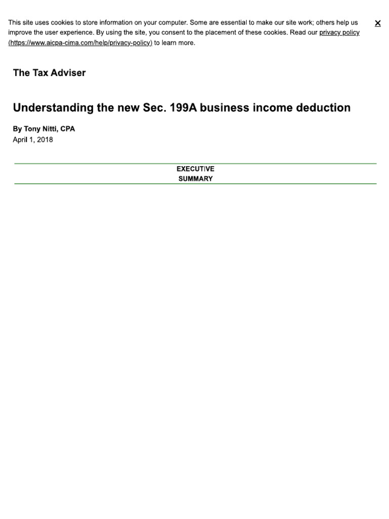 Understanding The New Sec. 199A Business Income Deduction | PDF