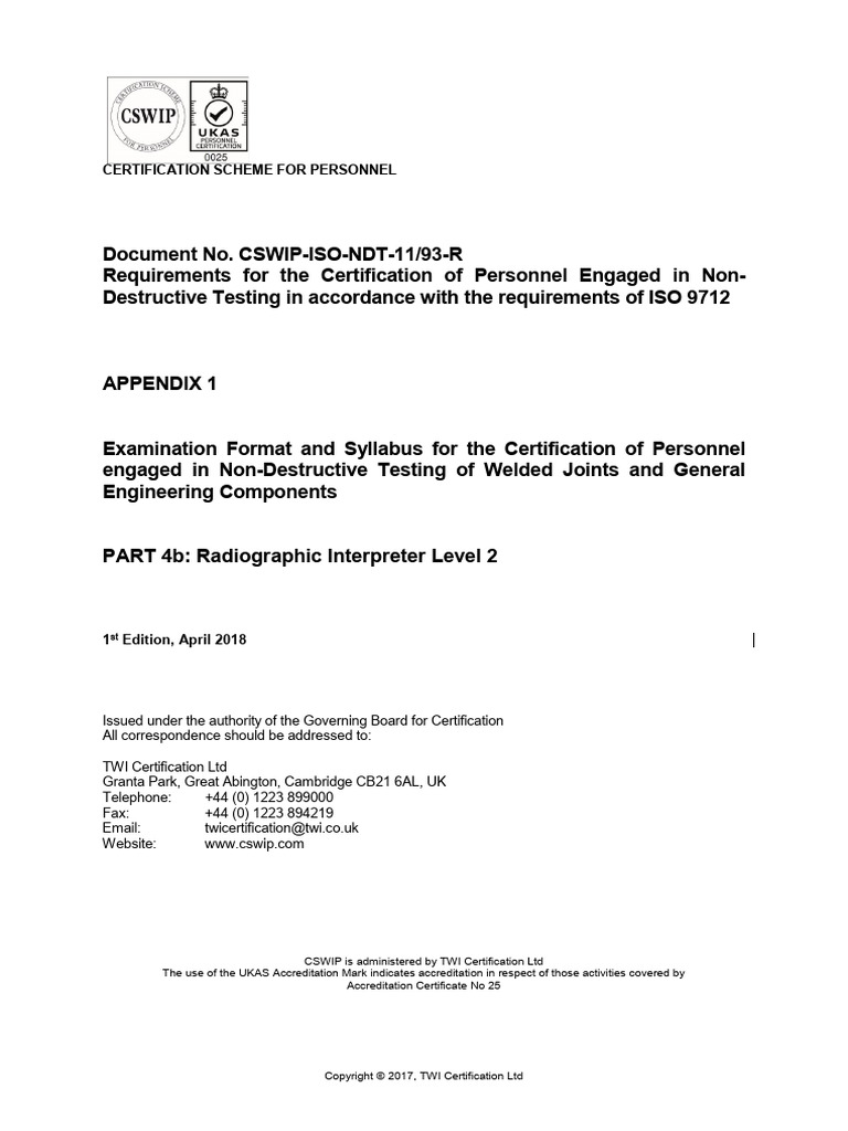 Appendix 1 Part 4b Radiographic Interpreter 1st Edition April 2018 | PDF