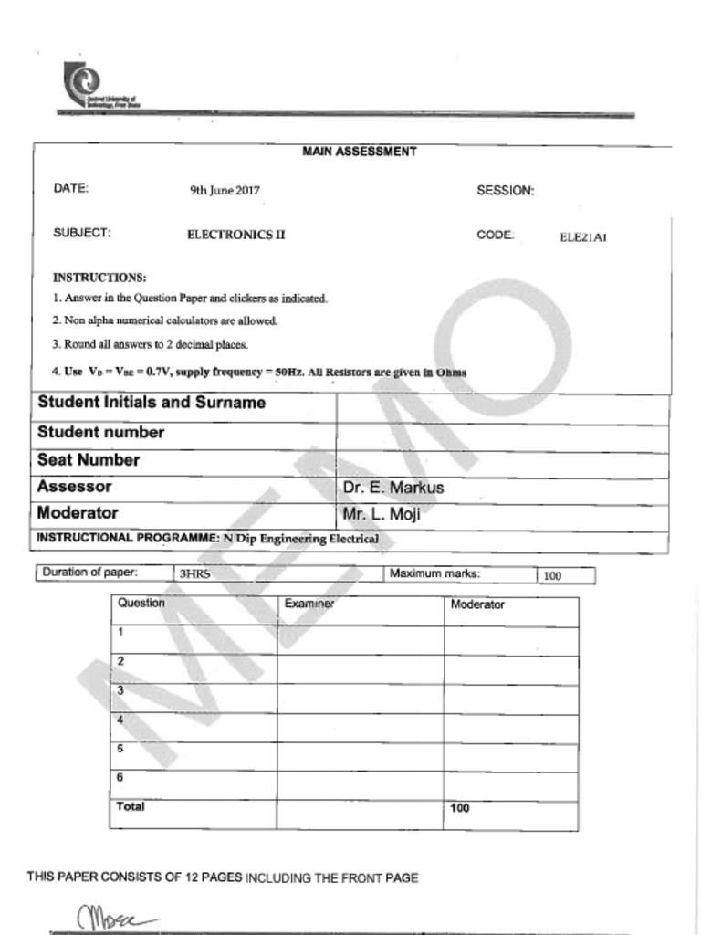 2017 Exam Memo-2 | PDF