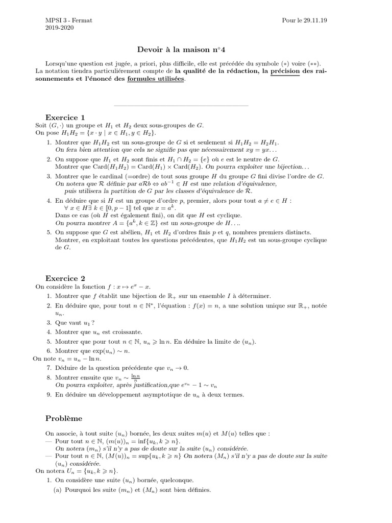 Devoir ' A La Maison N 4 | PDF