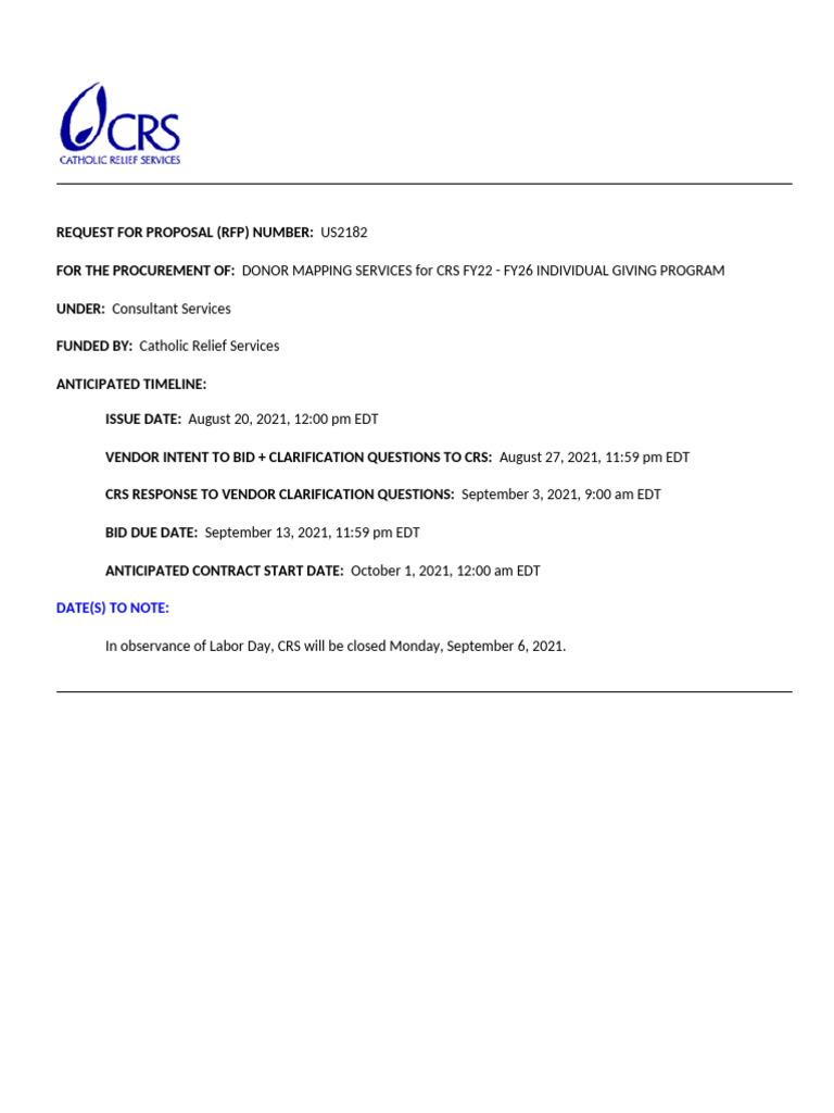 Crs RFP Us2182 Donor Mapping Services For Fy22 - Fy26 Individual Giving ...