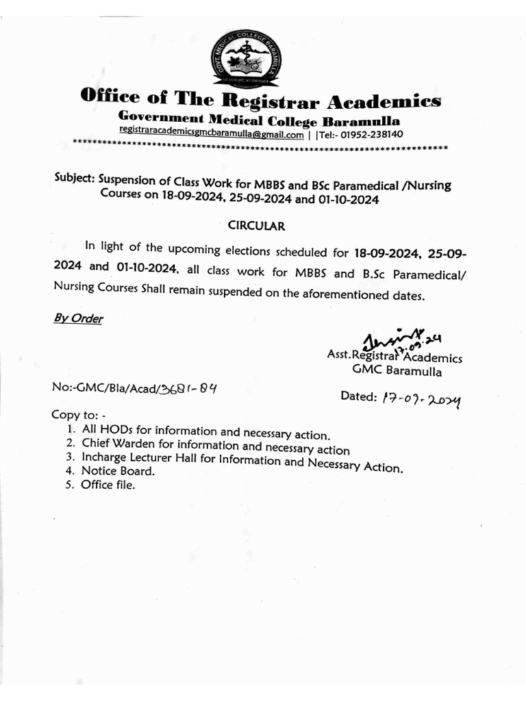 Suspension of Class Work | PDF