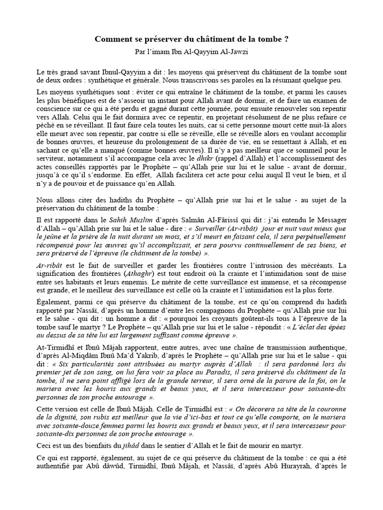 Comment Se Préserver Du Châtiment de La Tombe | PDF