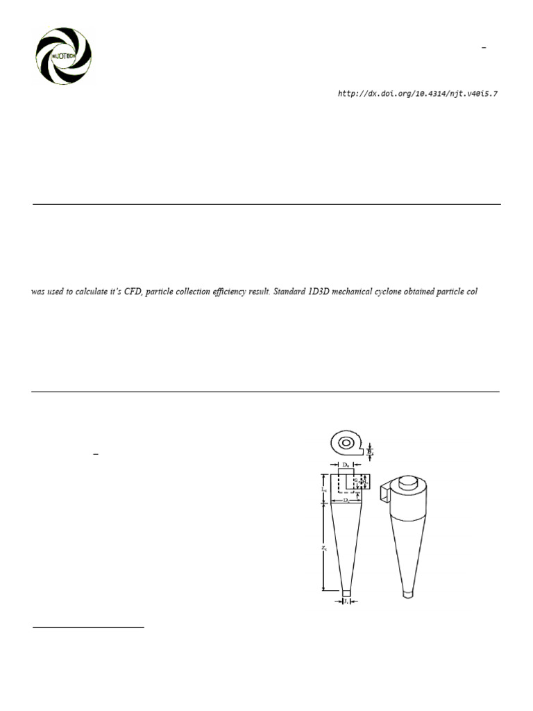 Design Modification and CFD Formulation of 1D3D Mechanical Cyclone for ...