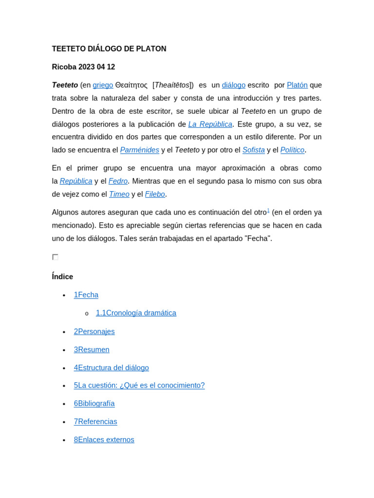 Teeteto Diálogo de Platon | PDF
