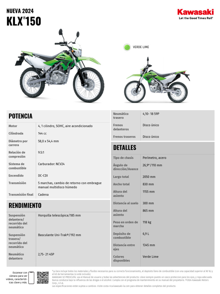2024 klx150 Es La Spec Sheet | PDF