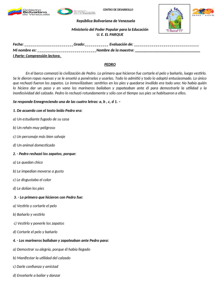 Prueba Diagnostica 6to Pdf Foreign Language Studies