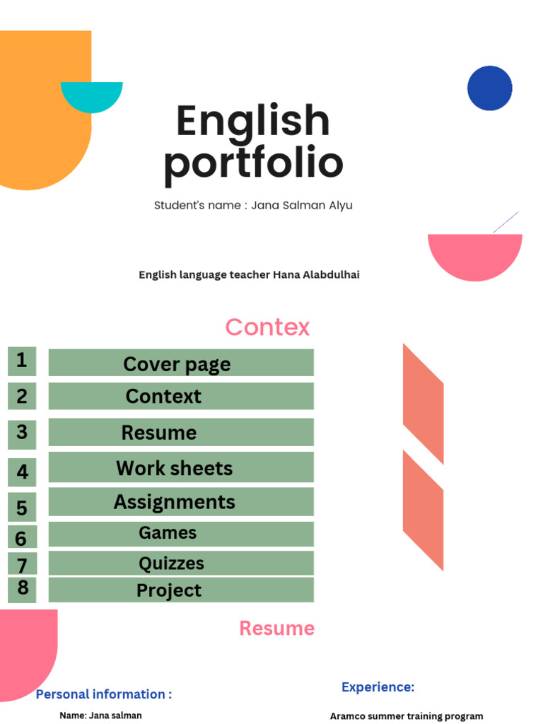 English Portfolio: Student's Name: Jana Salman Alyu | PDF