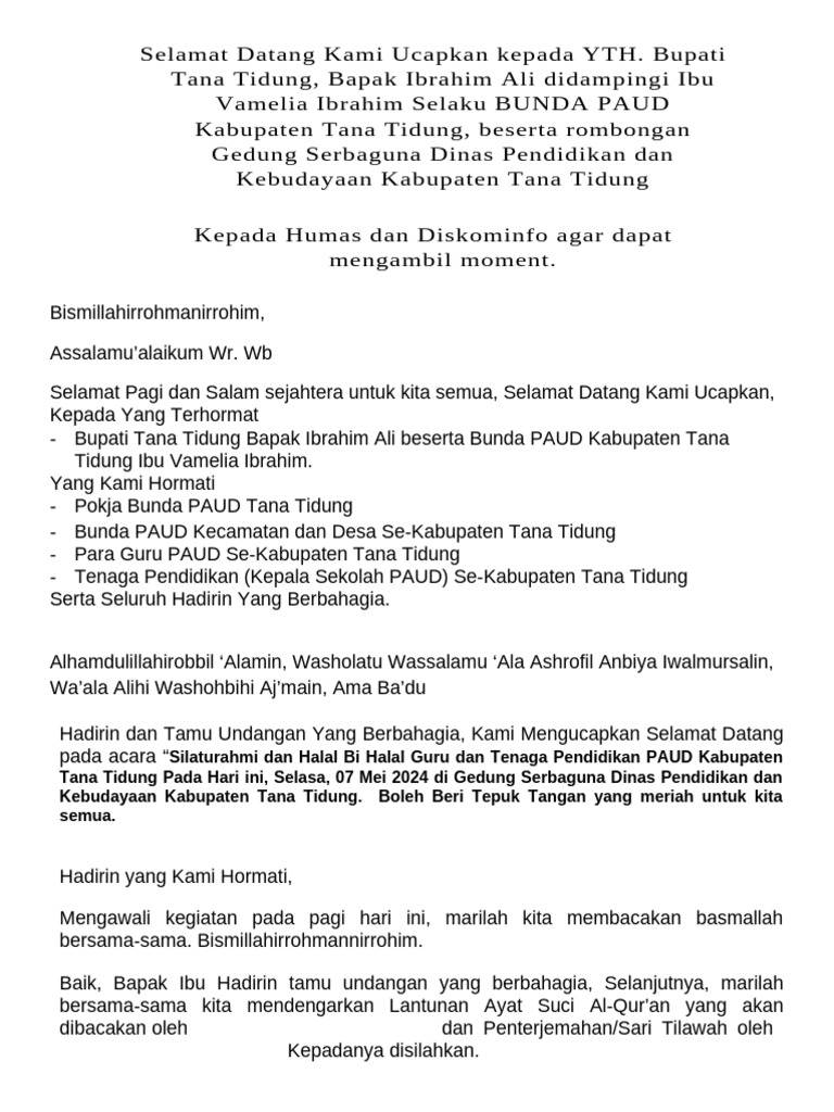 MC Halal Bihalal Guru Dan Tenaga Kependidikan Paud | PDF