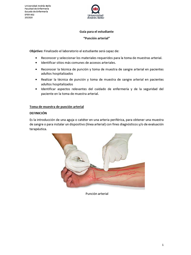 Guía para Estudiante Punción Arterial | PDF